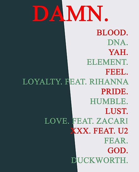 "DAMN. TRACKLIST" Posters by wexler | Redbubble