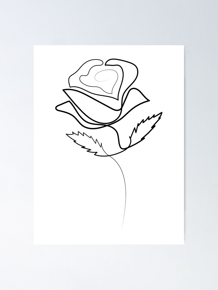 Poster « Rose art minimal | Dessin d'une ligne | Dessin au trait », par ...