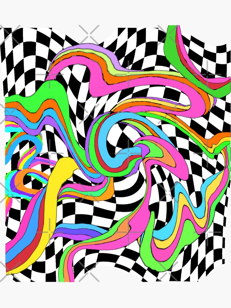 "Distorted checkboard colorful wavy pattern lines art" Sticker for Sale ...