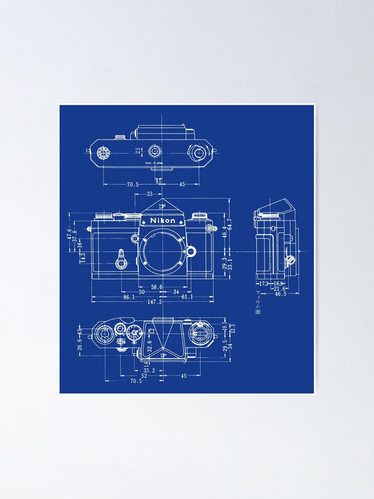 "Nikon F Blueprint Vintage Classic Camera" Poster for Sale by ...