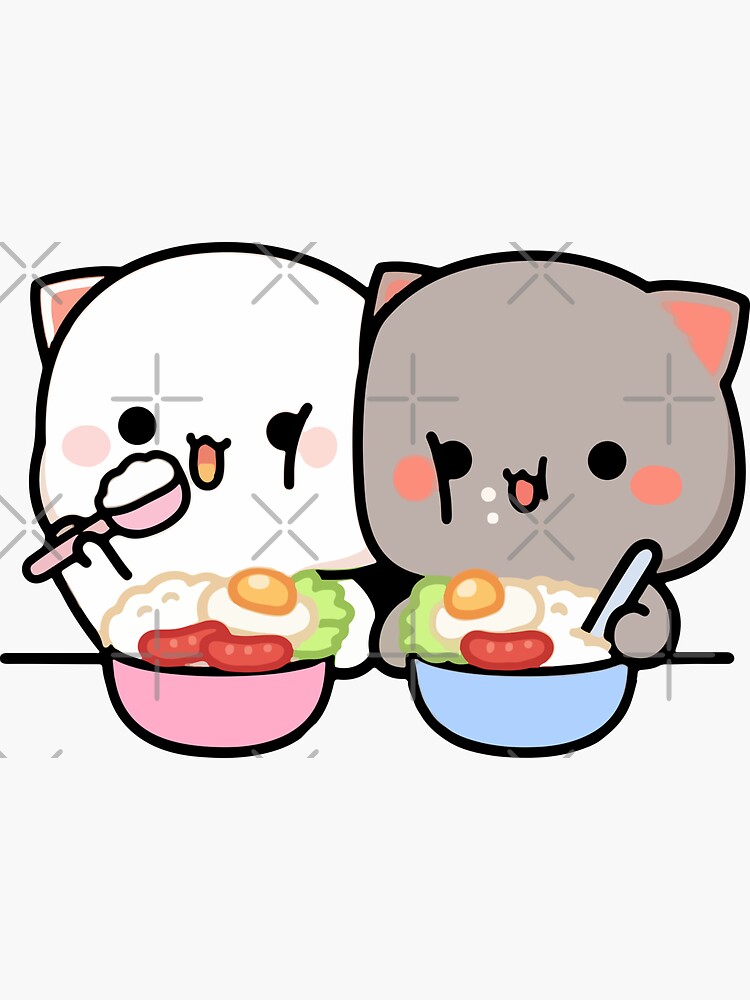 "Cat peach and goma | Eating" Sticker by Mochi-Animals | Redbubble