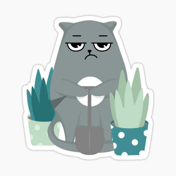 "Grumpy Cat Planting, cat planting, cat, grey cartoon cats" Sticker for ...