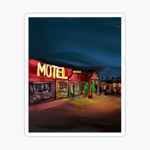 "Motel, handpainted night cityscape colorful" Sticker by dusso | Redbubble