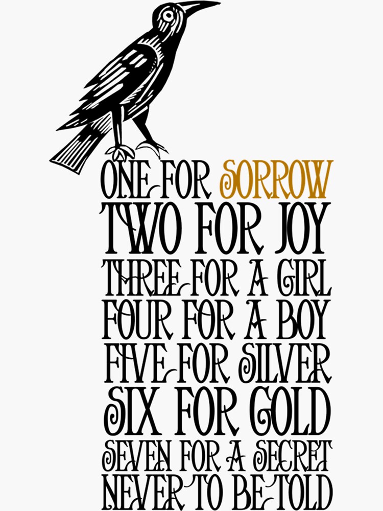 "One For Sorrow Counting Crows Rhyme " Sticker by EngravingDen | Redbubble