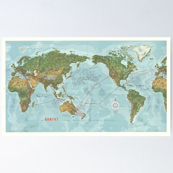 "1965 Quntas around the world airlines Route Map" Poster for Sale by ...