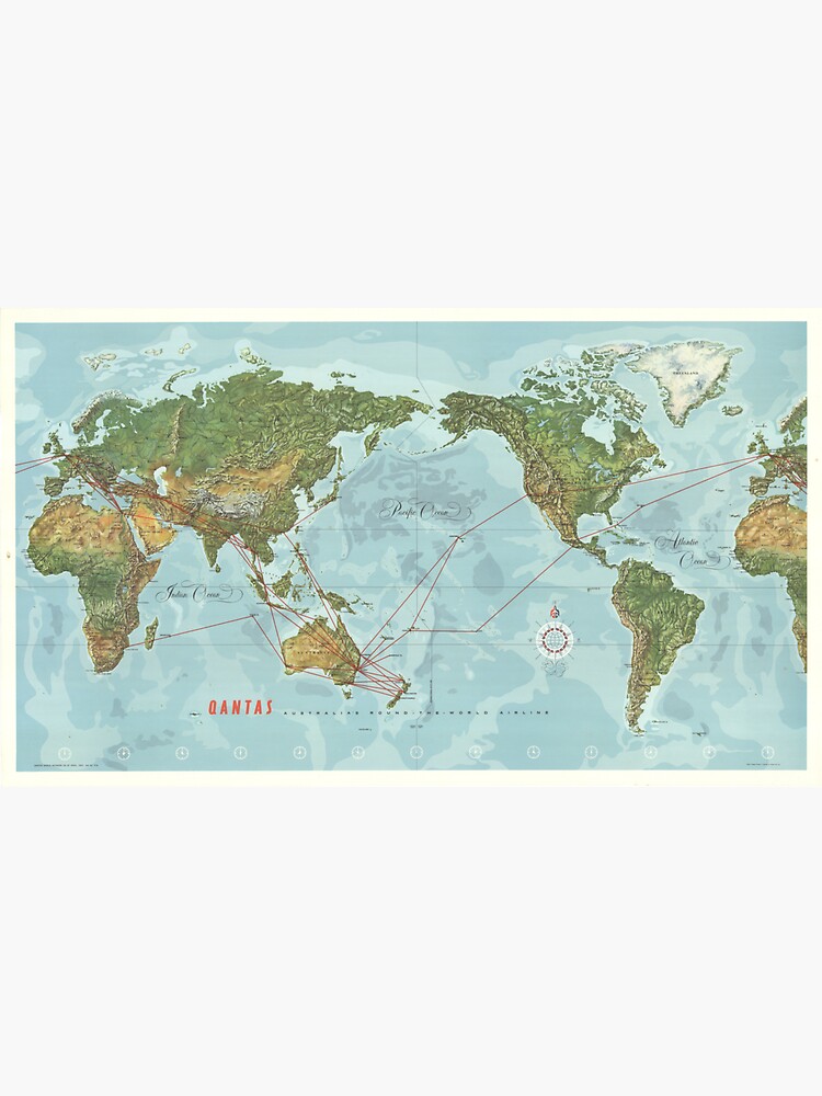 "1965 Quntas around the world airlines Route Map" Sticker by DJBJ ...