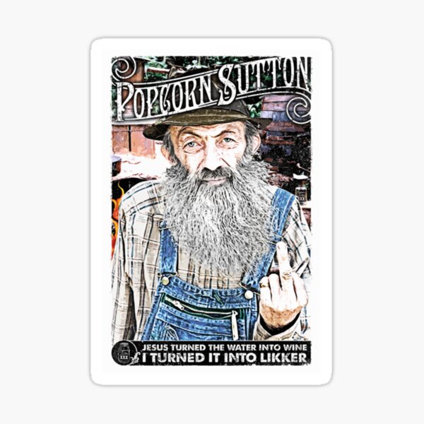 "Moonshine Popcorn Sutton" Sticker by JyotiSarma | Redbubble