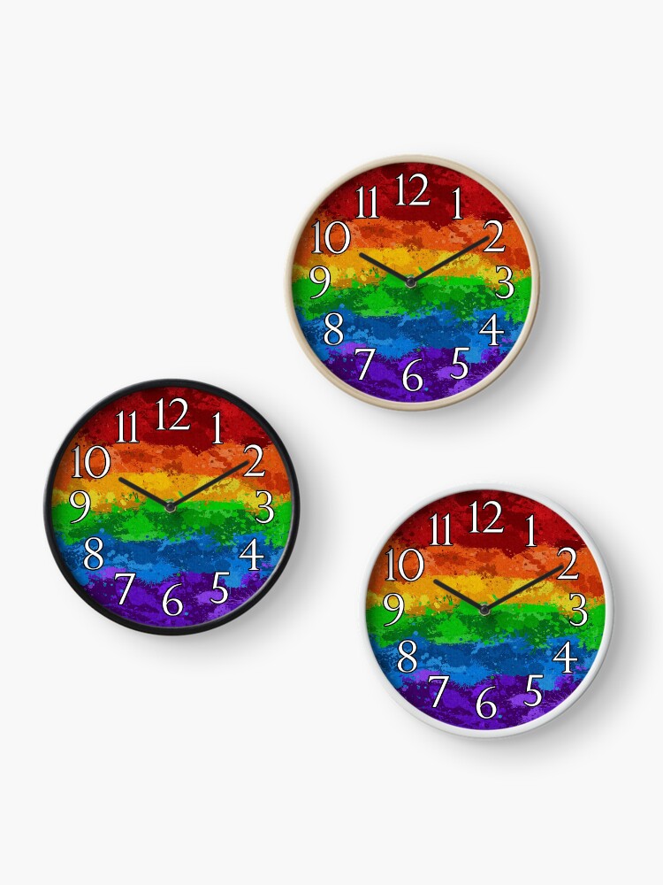 "Abstract Paint Splatter LGBTQ Pride Rainbow Flag Background" Clock for ...