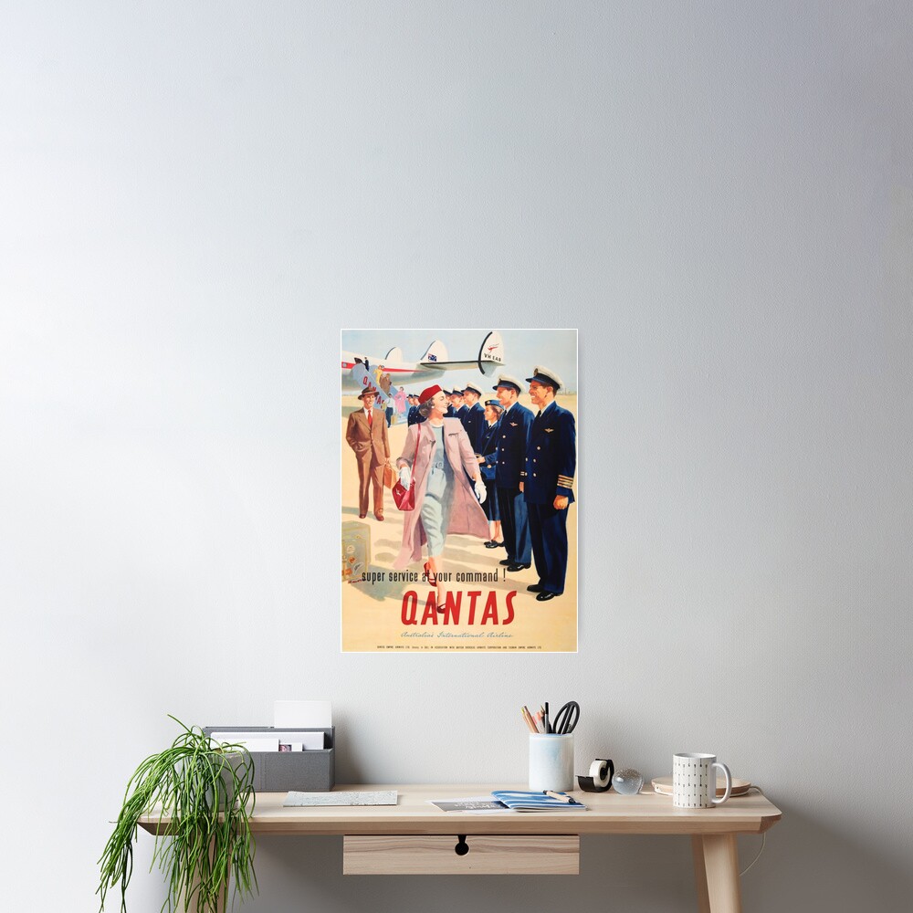 "1955 Original Vintage Australian Airline Travel Poster for Qantas - At ...