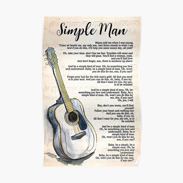 "Simple Man Lyrics Poster, Lynyrd Skynyrd Song Lyrics Poster, Song ...