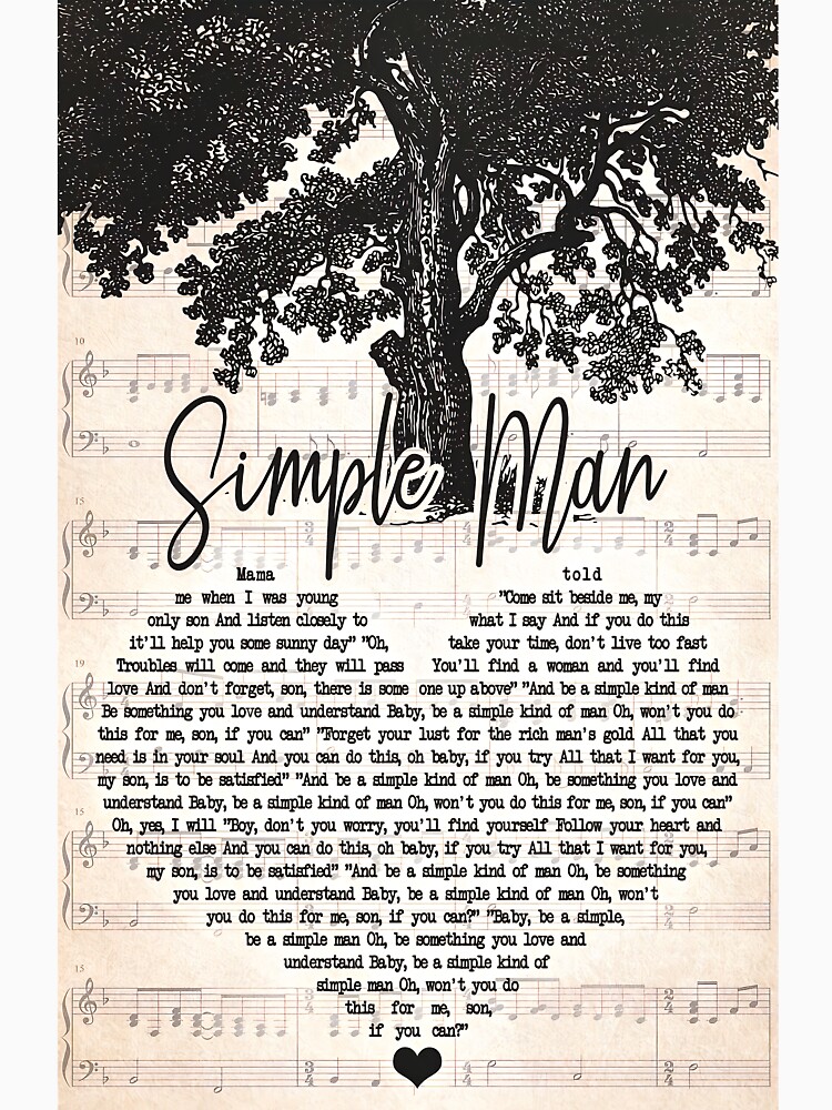 "Simple Man Lyrics Poster, Lynyrd Skynyrd Song Lyrics Poster, Song ...