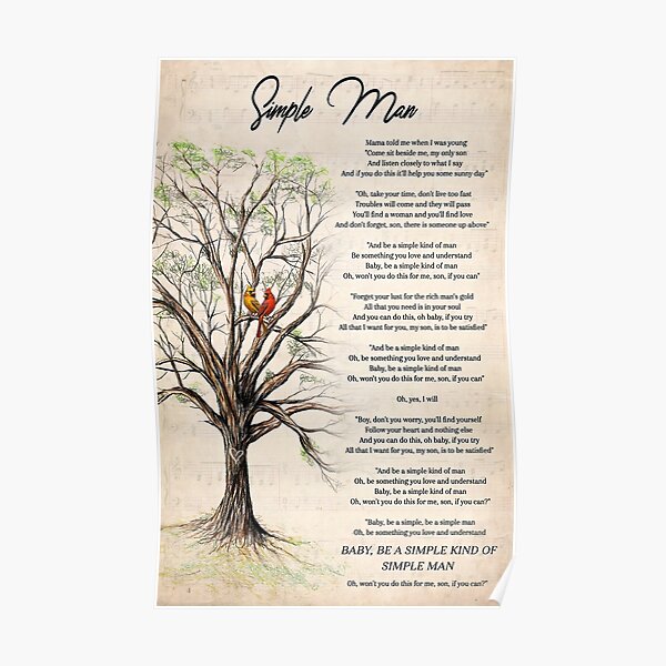"Simple Man Lyrics Poster, Lynyrd Skynyrd Song Lyrics Poster, Song ...