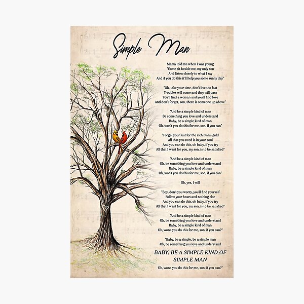 "Simple Man Lyrics Poster, Lynyrd Skynyrd Song Lyrics Poster, Song ...