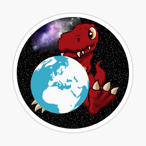 "Maroon T-rex Dinosaur holding Mother Earth #2" Sticker by Hypnotees ...