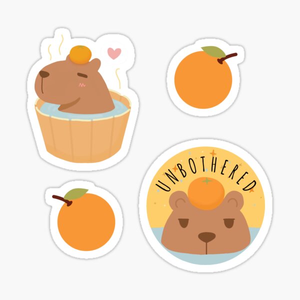 "Cute Capybara with an Orange on Top of Its Head Sticker Pack" Sticker ...