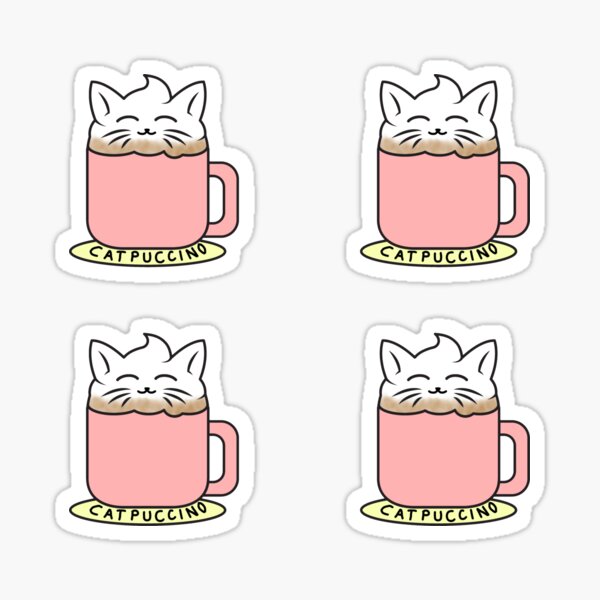 "Catpuccino Cute Cat Pun Pastel Pink and Yellow Sticker Pack" Sticker ...