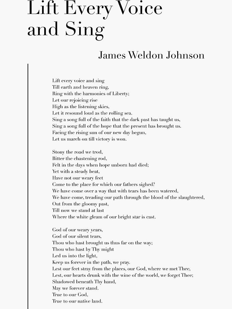 "Lift Every Voice and Sing by James Weldon Johnson" Sticker by ...