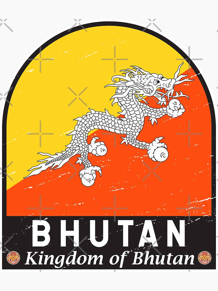 "Bhutan Flag Emblem Distressed Vintage" Sticker by KrisSidDesigns ...