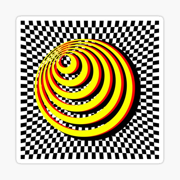 "Abstract Art Swirl Multi-Color Effect on Chequered Background" Sticker ...