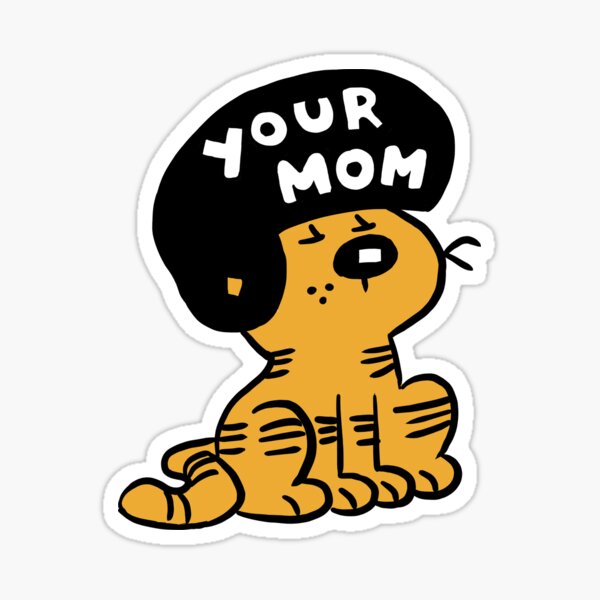"heathcliff with "your mom" helmet" Sticker by moroseli | Redbubble