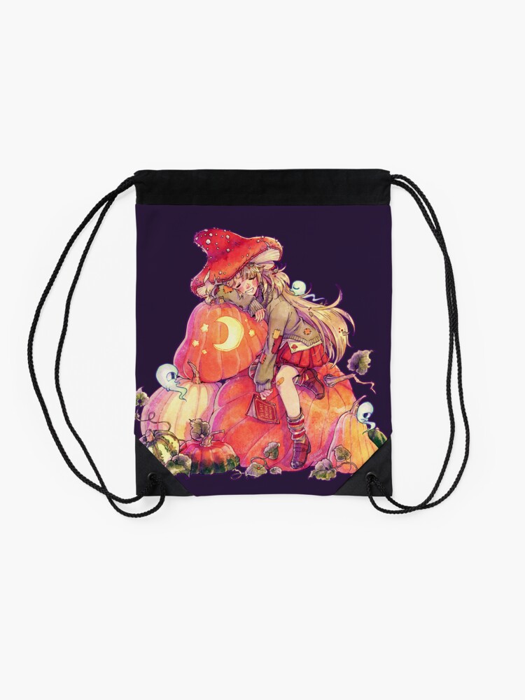 "Pumpkin Dreamer: a Halloween Mushroom Witch" Drawstring Bag for Sale ...