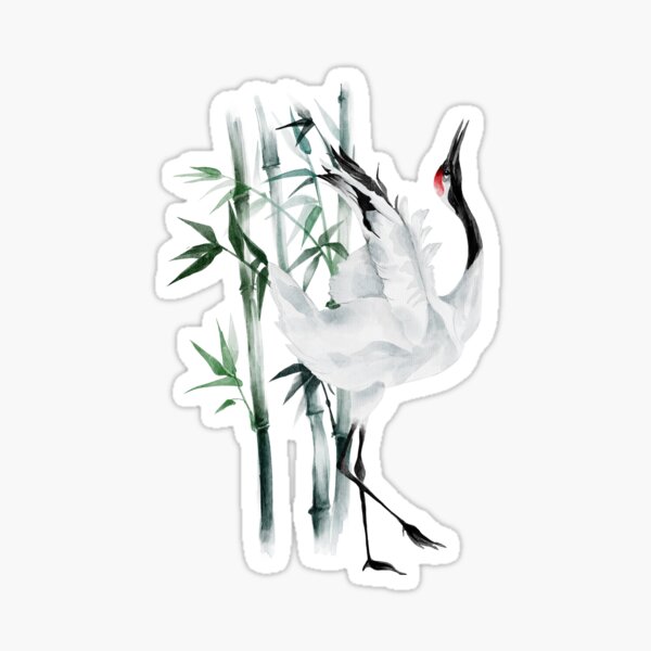 "Japanese Red Crowned Crane" Sticker by WildAliceArt | Redbubble
