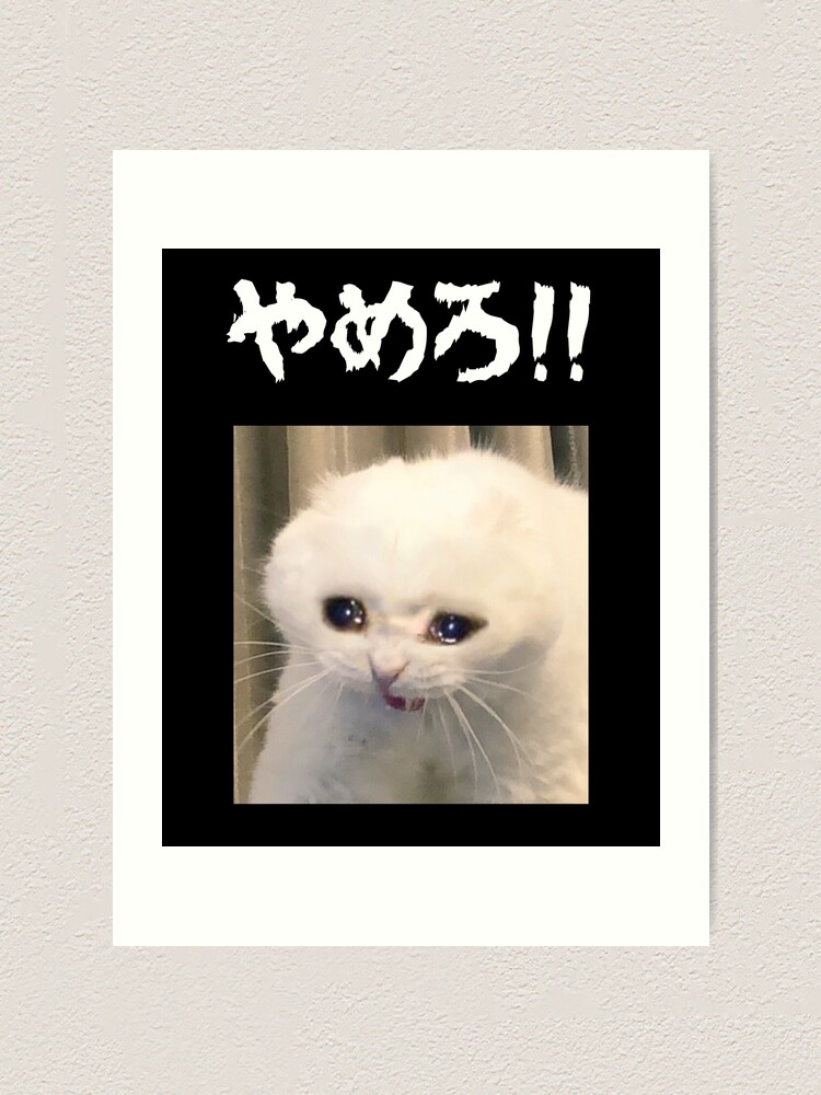 "YAMERO Crying White Cat Meme Japanese Hiragana Text" Art Print for ...
