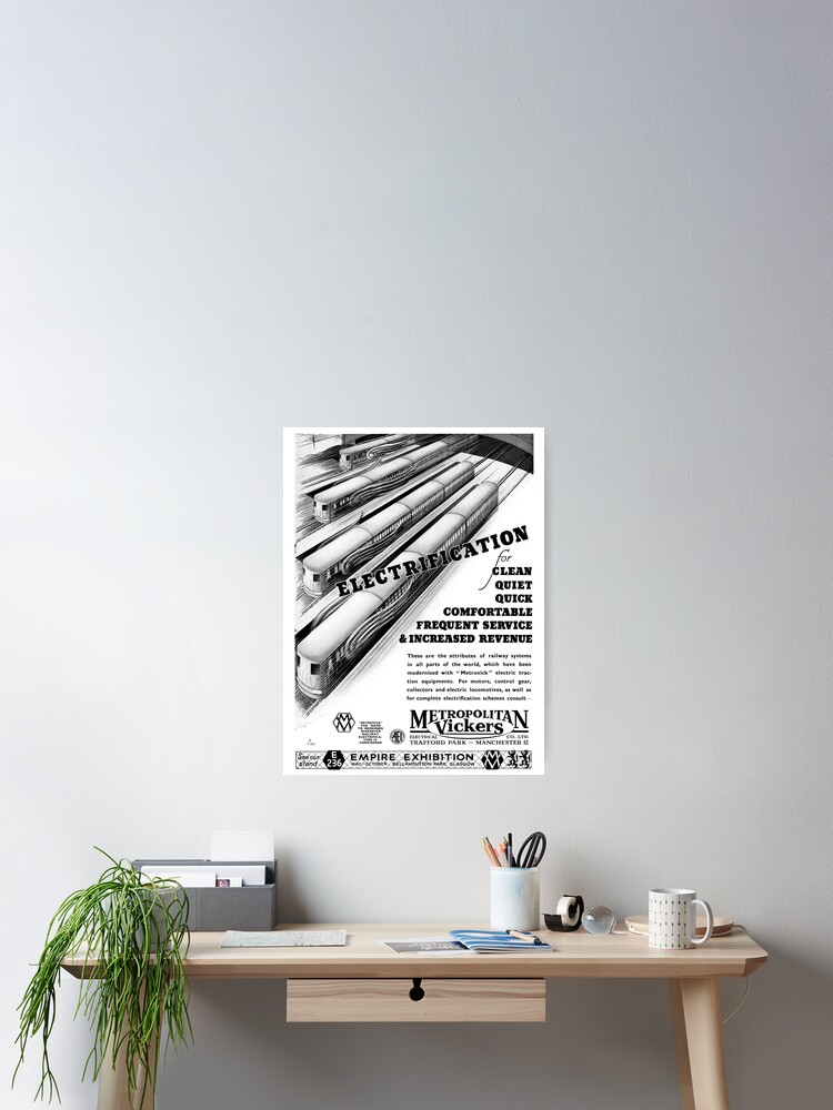 "Vintage Metropolitan Vickers Railway Advert 1938" Poster for Sale by ...