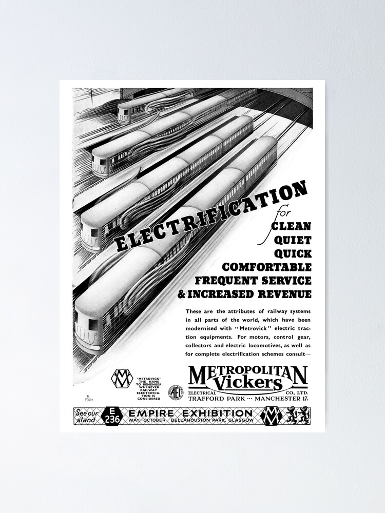 "Vintage Metropolitan Vickers Railway Advert 1938" Poster for Sale by ...