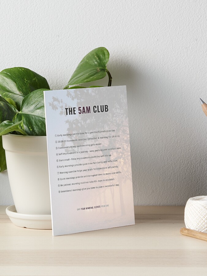 "The 5 Am Club Elevate Your Life" Art Board Print for Sale by Quotes ...