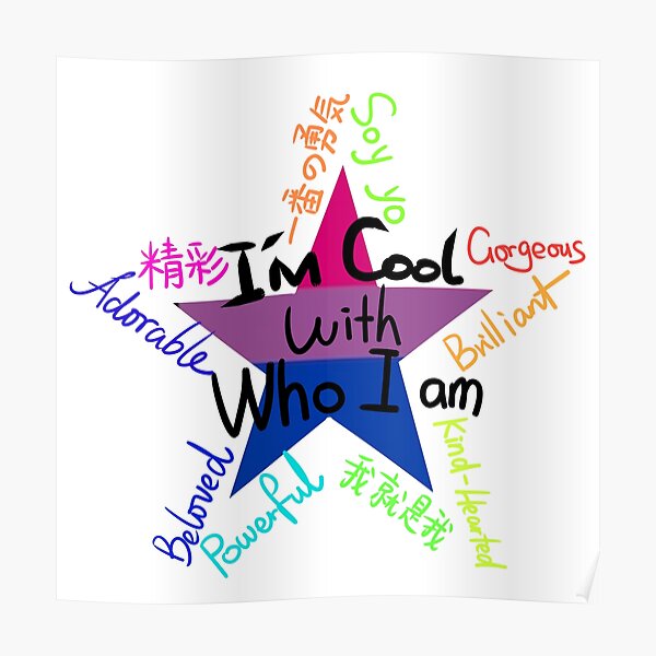 "Bisexual pride flag star and words positive" Poster for Sale by Peach ...