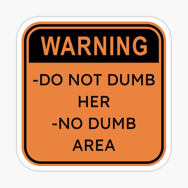 "Warning, do not dumb her, no dumb area" Sticker by el-youssefi | Redbubble