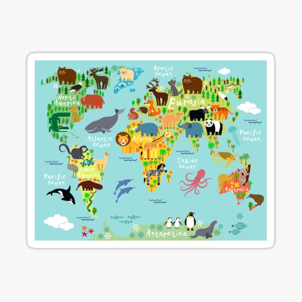 "World Animal Map" Sticker for Sale by Moloko88 | Redbubble
