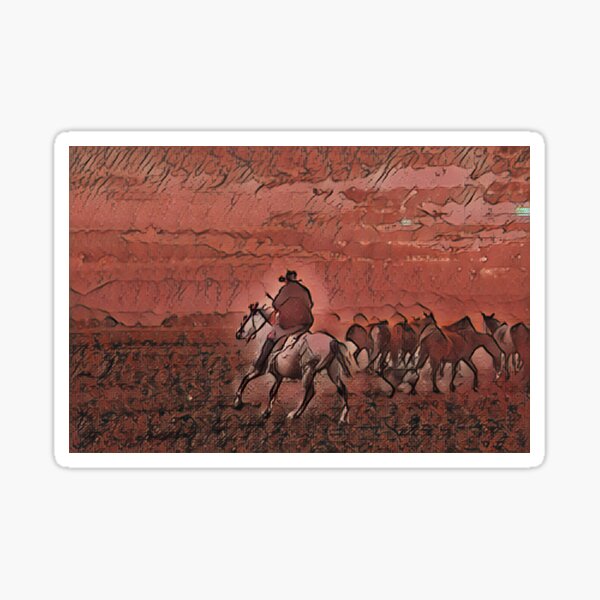 "Cowboy Horse Roundup in Red tones" Sticker by No1Equestrian | Redbubble