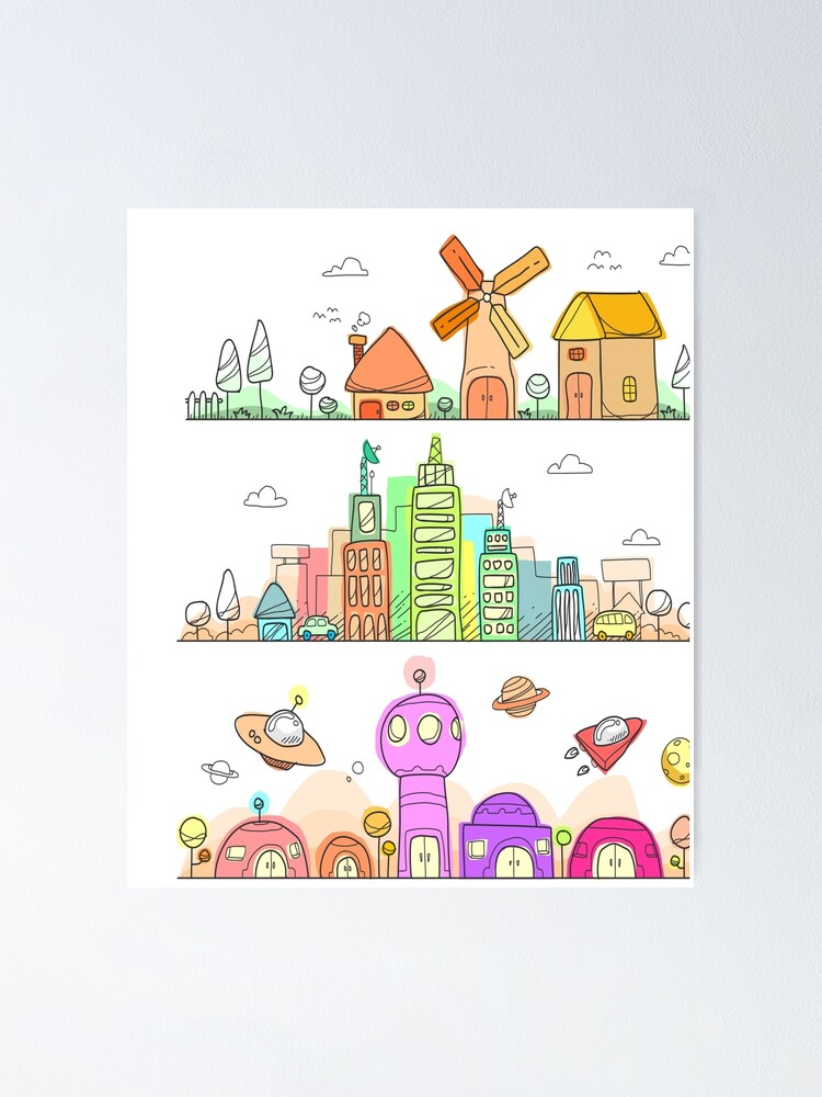 "Cartoon alternate universe city" Poster for Sale by The-Corner-Five ...