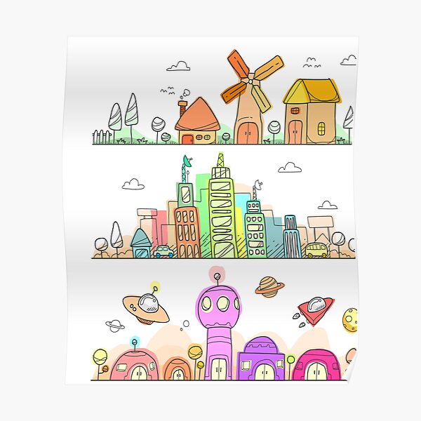 "Cartoon alternate universe city" Poster for Sale by The-Corner-Five ...