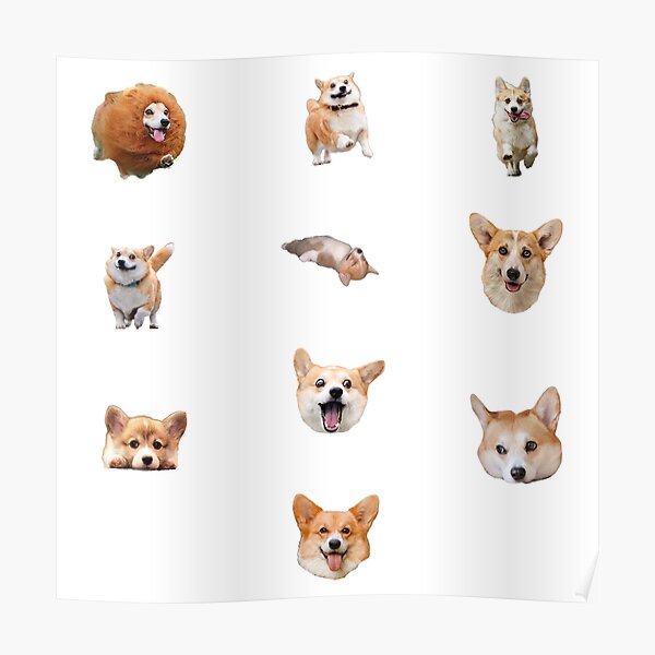 "Corgi Sticker Pack 1" Poster for Sale by AnimalHeads | Redbubble