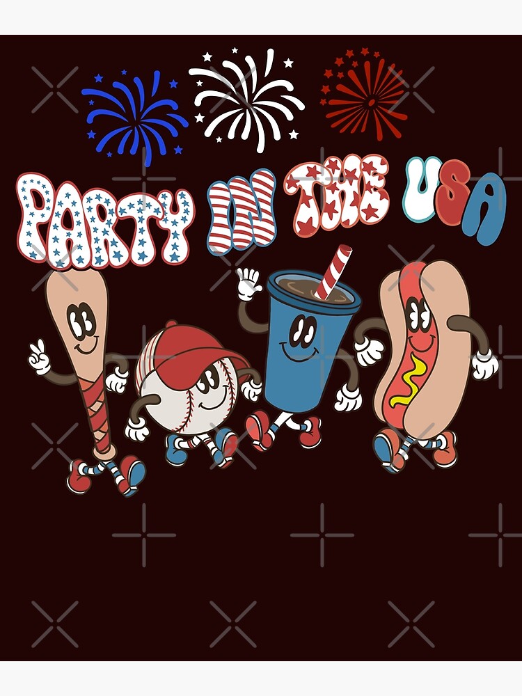 "Party in the USA Retro Baseball 4th of July Fireworks" Art Print by ...