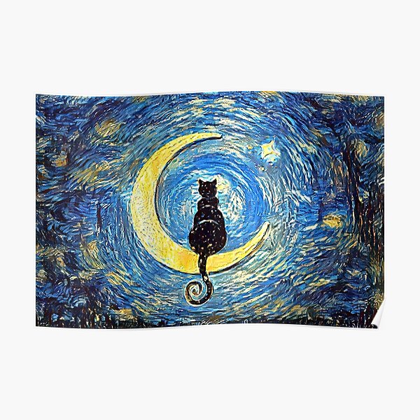 "Starry Night Black Cat - Van Gogh" Poster for Sale by Quiet-Night ...