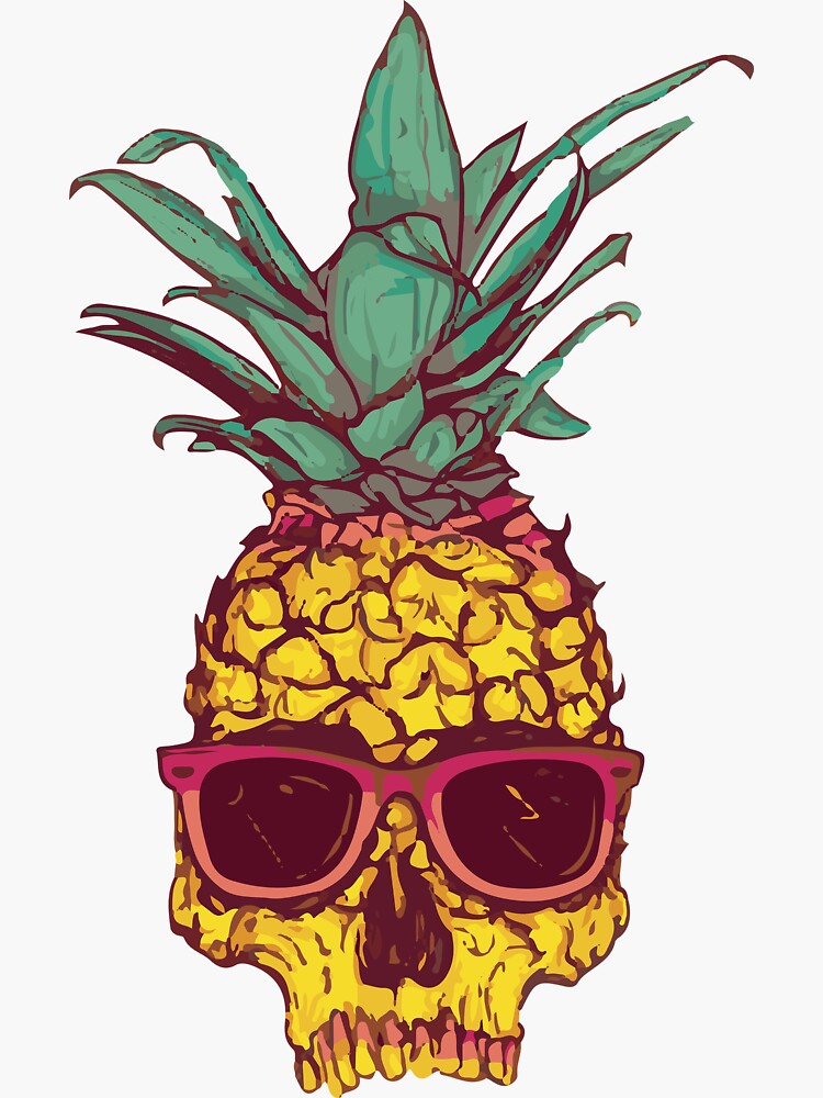"Painted Skulls Design Yellow Pineapple Skull" Sticker by PodiShawna ...