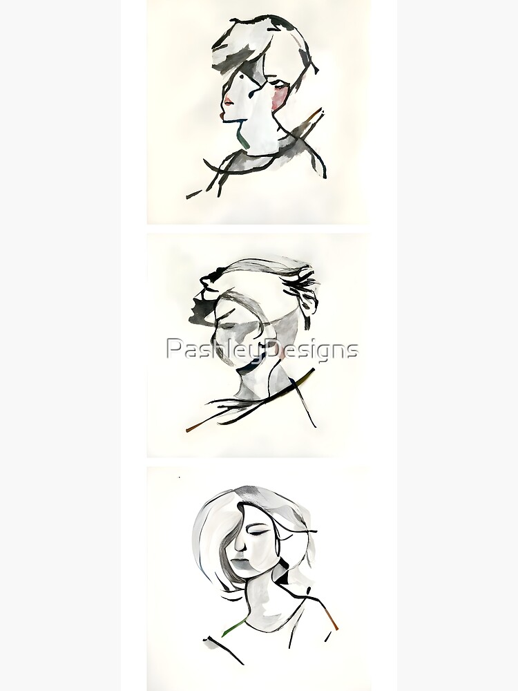 "Vertical Triptych Minimalist Line Drawing with a Splash of Watercolour" Art Print for Sale by ...