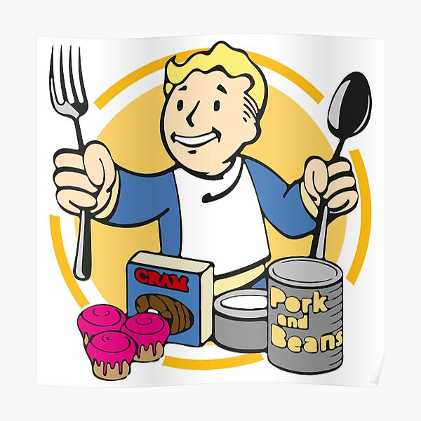 "Vault Boy Eating - Fallout" Poster for Sale by Fallout-Lores | Redbubble