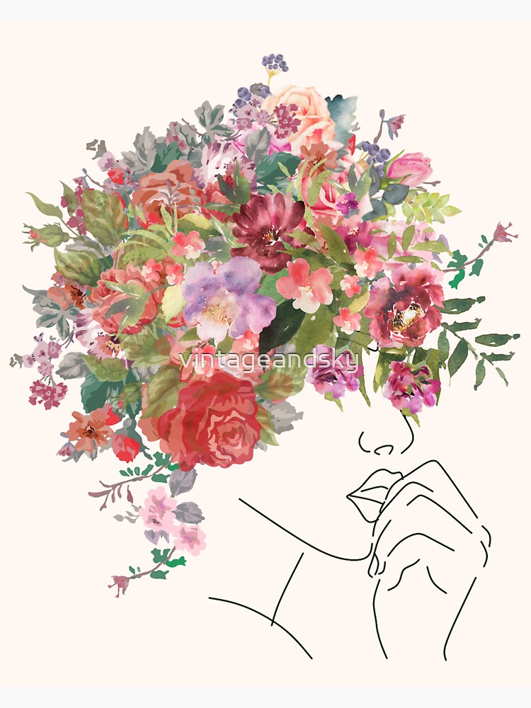 "Flower with woman. Minimalist print. One Line Flower Head. Flower Head ...