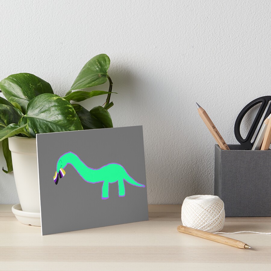 "Non-binary Longneck dinosaur with pride flag" Art Board Print by ...