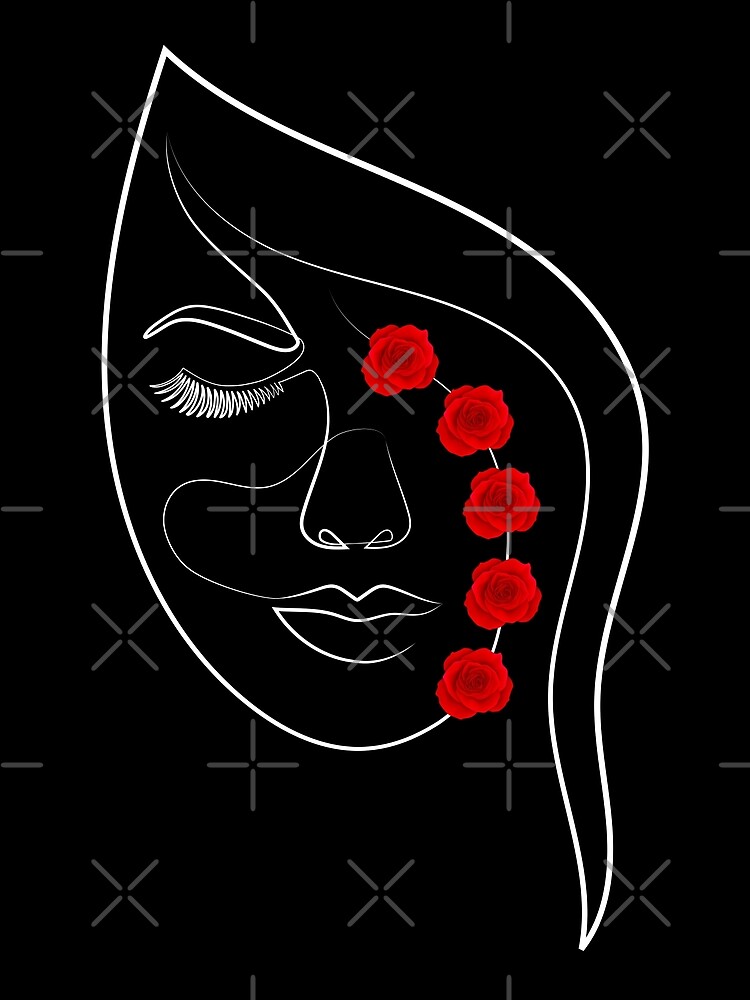 Poster « Visage de femme avec des roses rouges | Dessin d'une ligne ...