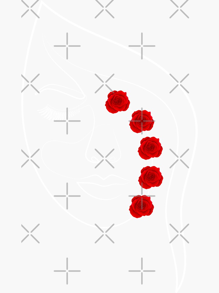 Sticker « Visage de femme avec des roses rouges | Dessin d'une ligne ...