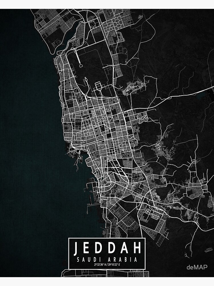 "Jeddah City Map of Saudi Arabia - Dark" Photographic Print for Sale by ...