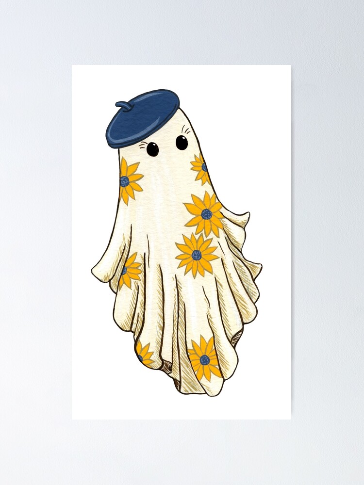 "Sunflower Ghost in a Beret" Poster for Sale by dragonstarart | Redbubble