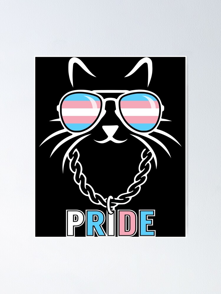 "Funny Trans Pride Cat LGBT Transgender Flag Sunglasses" Poster by ...