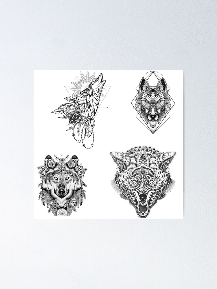 Póster «Cabeza de lobo azteca en blanco y negro» de sellycaty | Redbubble